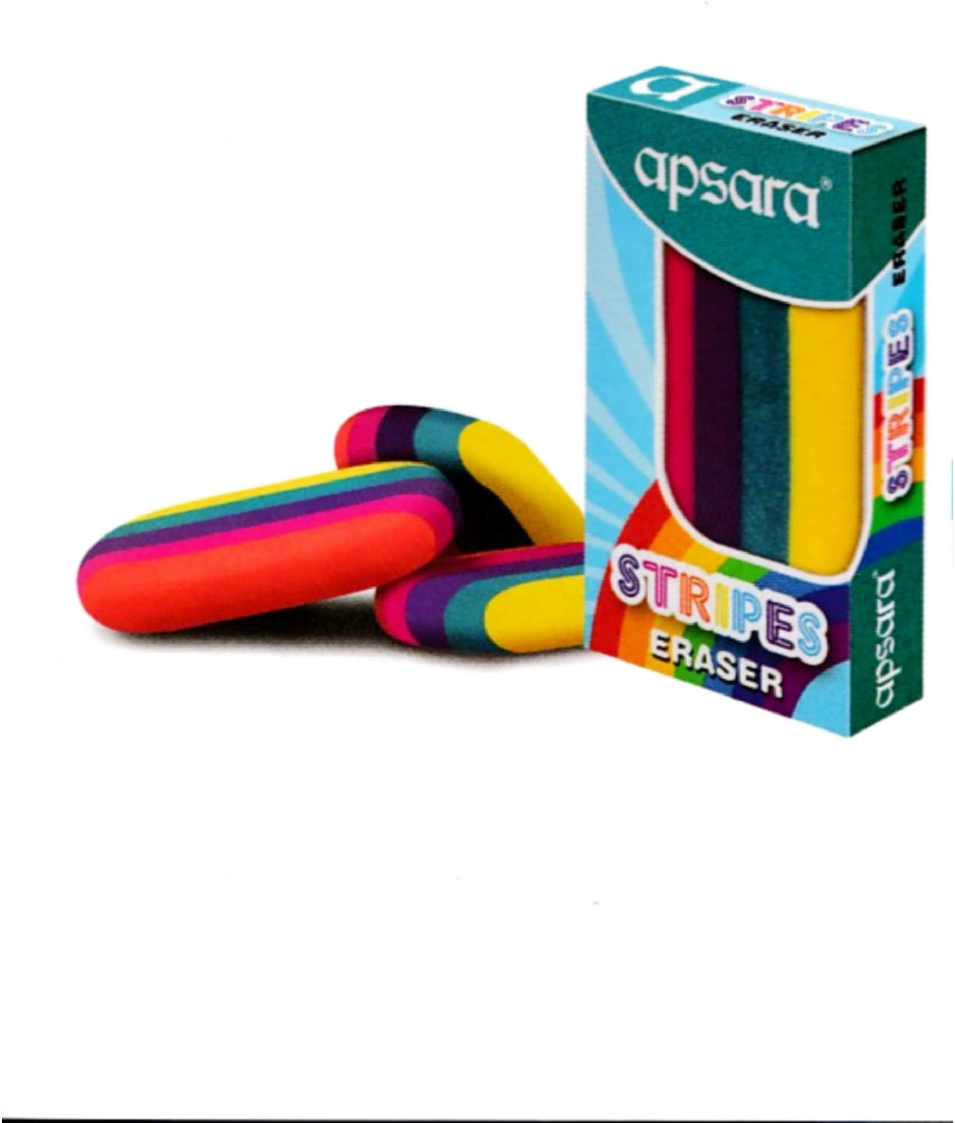 Apsara Stripes Coloured Non Dust Eraser | Multi-Coloured Fluorescent ...