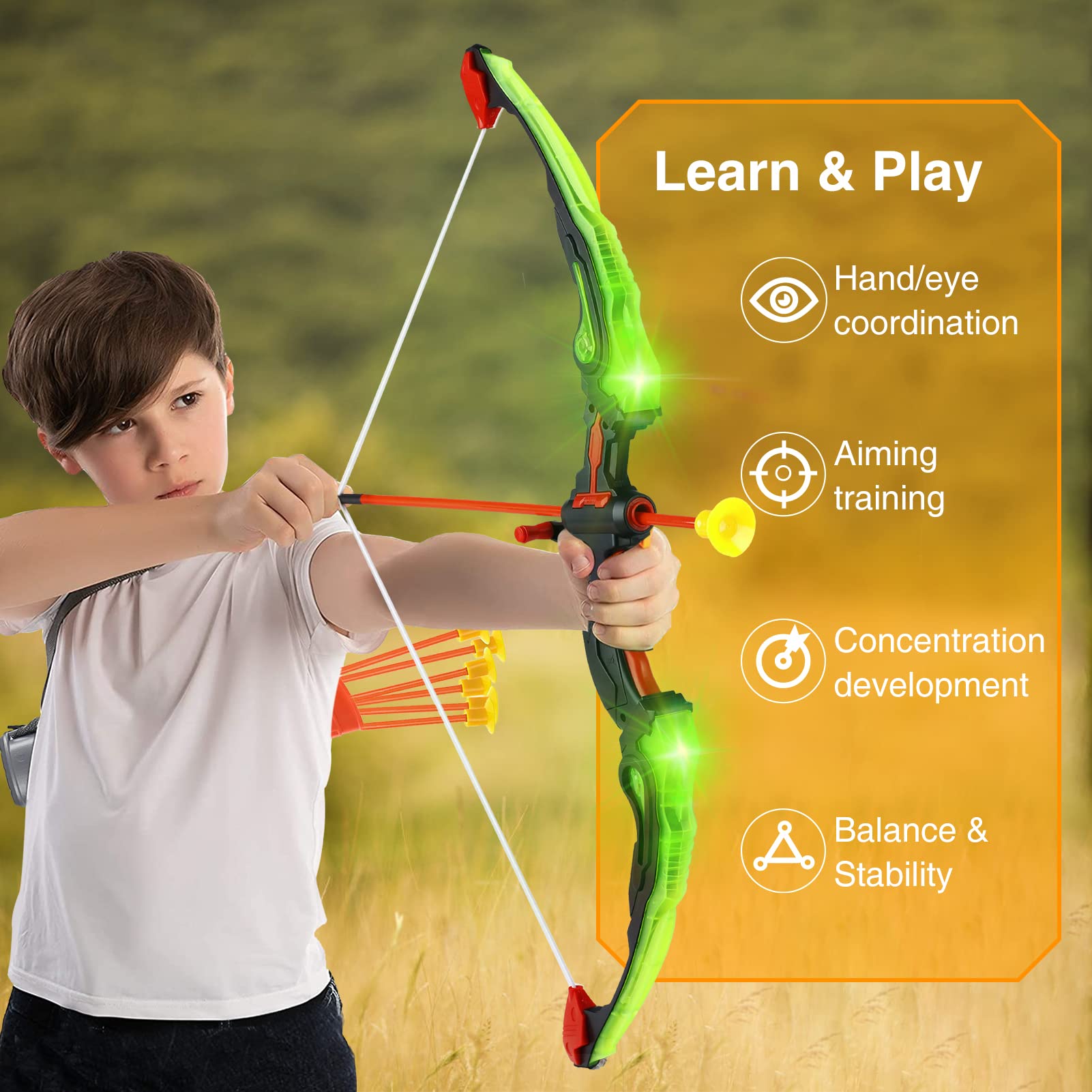 Children's Archery Set Toyokar Light-up Bow And Arrow Set For Kids - 10 ...