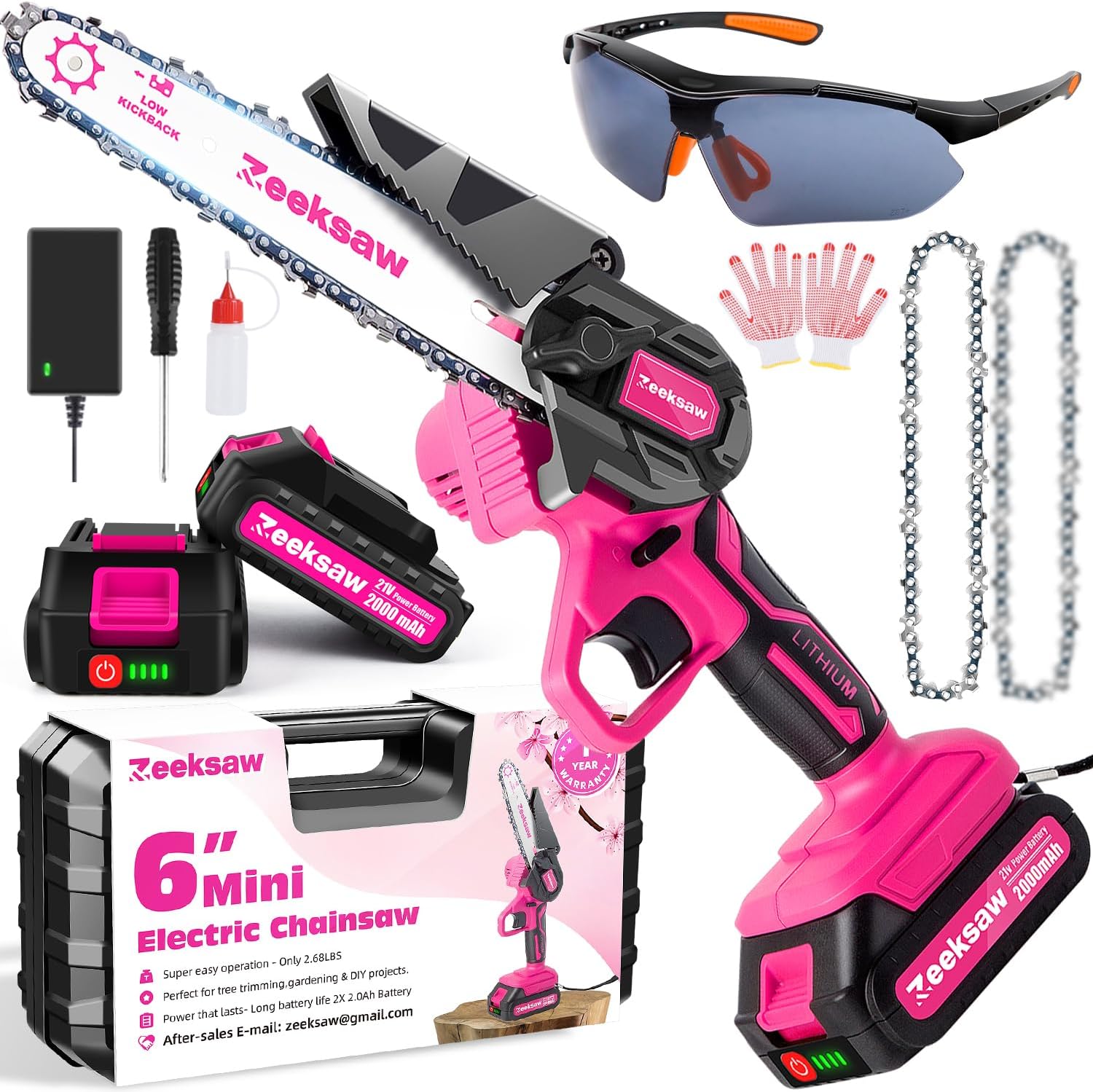 2024 Pink Mini Chainsaw Cordless 6 inch -Electric Handheld Chainsaw ...