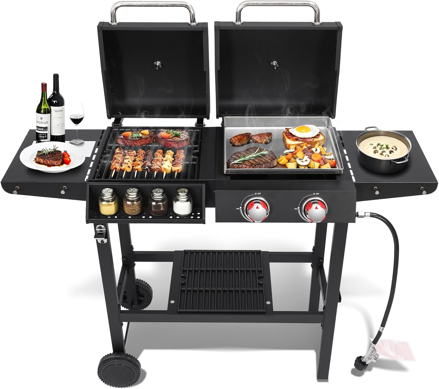 Amazon.com: 2 Burner Propane Gas & Charcoal Combo Grill with Griddle ...