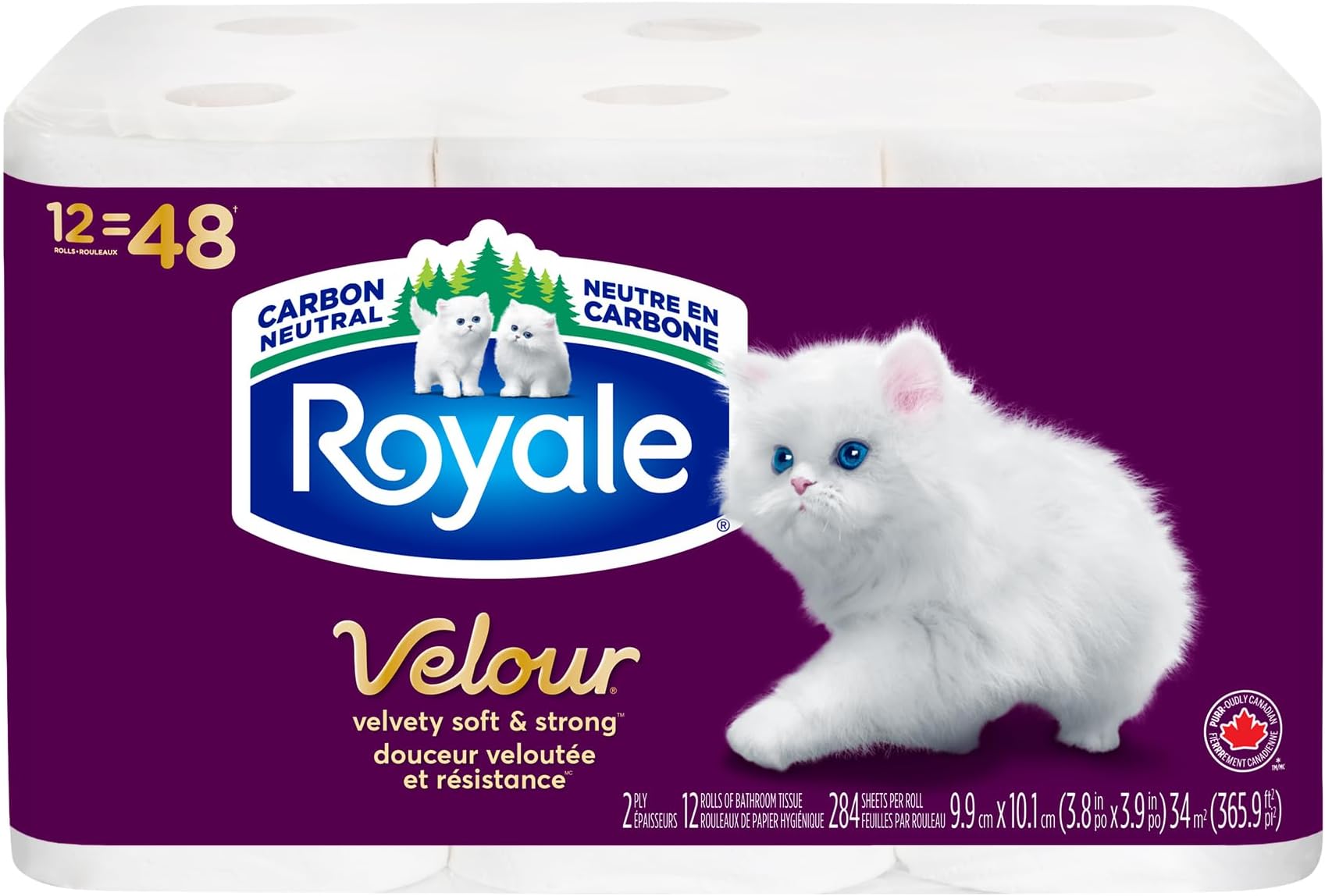 Royale Velour Toilet Paper, 12 Equal 48 Rolls, 284 Bathroom Tissues per ...