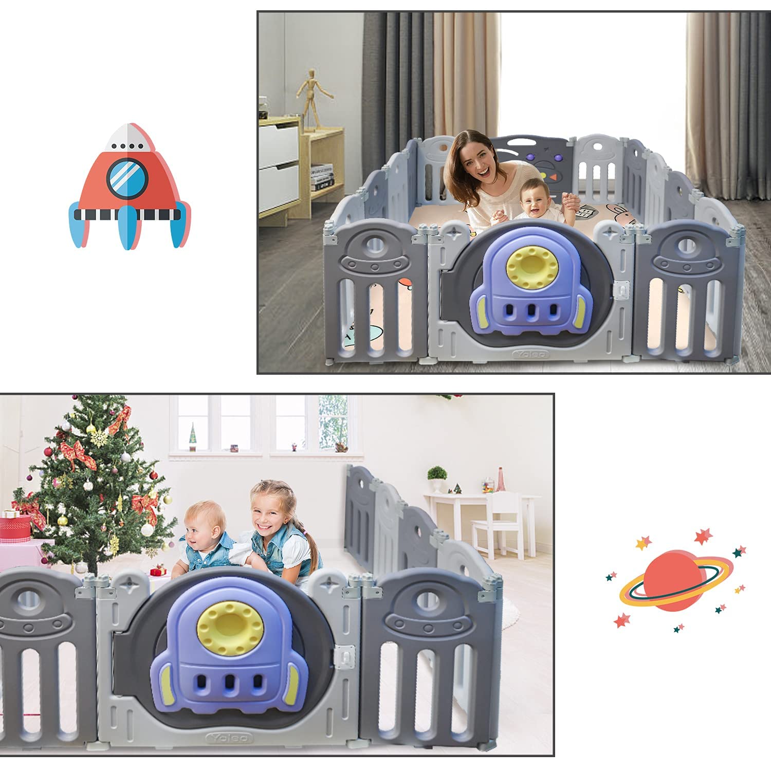 Baby Fence Foldable Baby Playpen With Safety Gate - 14 Panel Portable ...