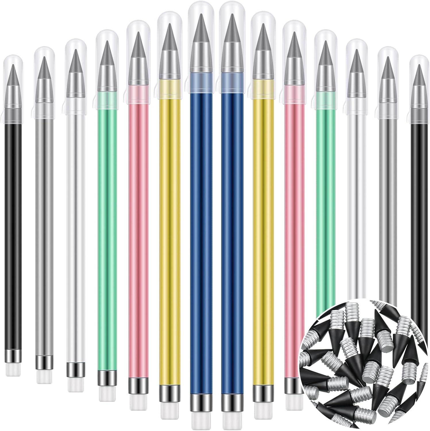 Amazon | 20ピース インクレス鉛筆 繰り返し使える 消しゴム付き カラフル鉛筆 永久鉛筆 消去可能 永遠の鉛筆 30ピース 交換可能 ...