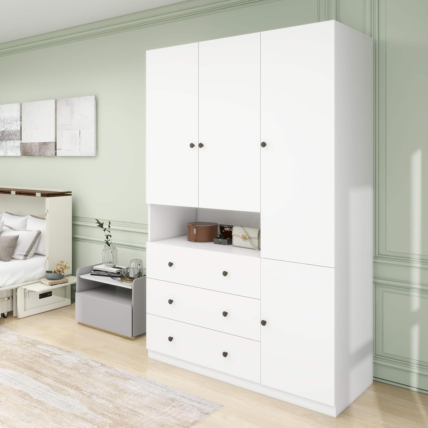 Amazon.com: LivelyLodge 3 Doors White Wood Wardrobe Closet Armoire ...