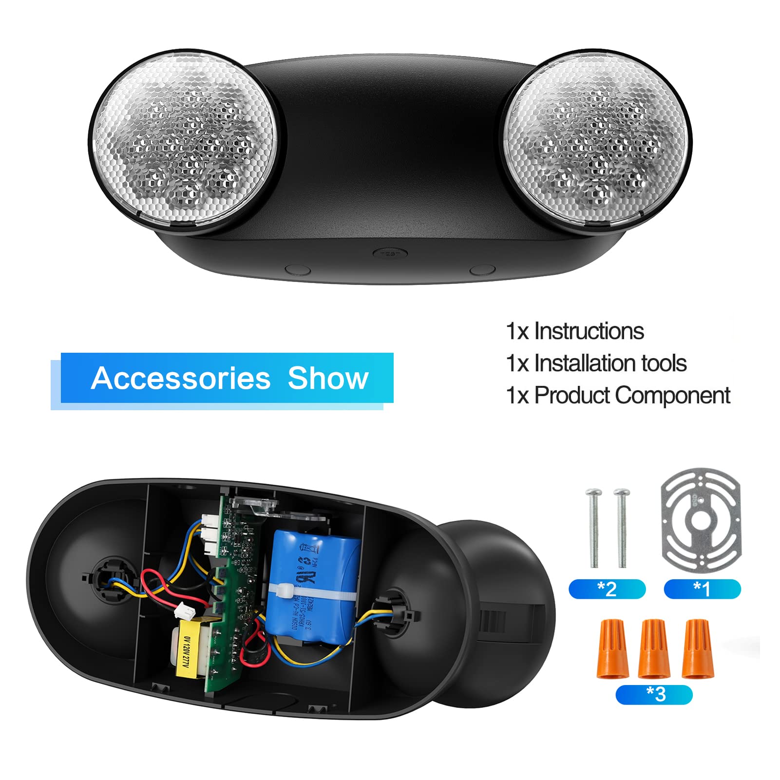 Spectsun 1 Pack Led Black Emergency Light with Battery Backup Round 2 ...