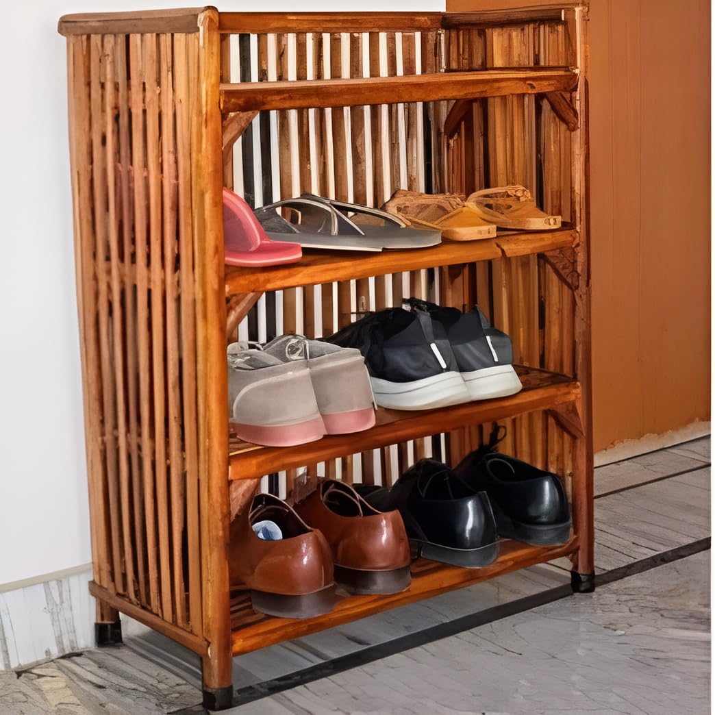 Cane Bamboo Wooden Shelf (Rack) - Multipurpose Rack Shelves - Brown ...