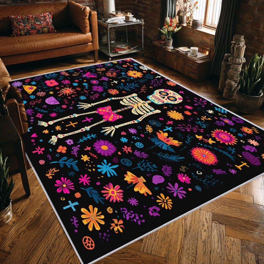 Amazon.com: Skeleton Floral Rugs 5x7 Washable with Branch Leaf ...