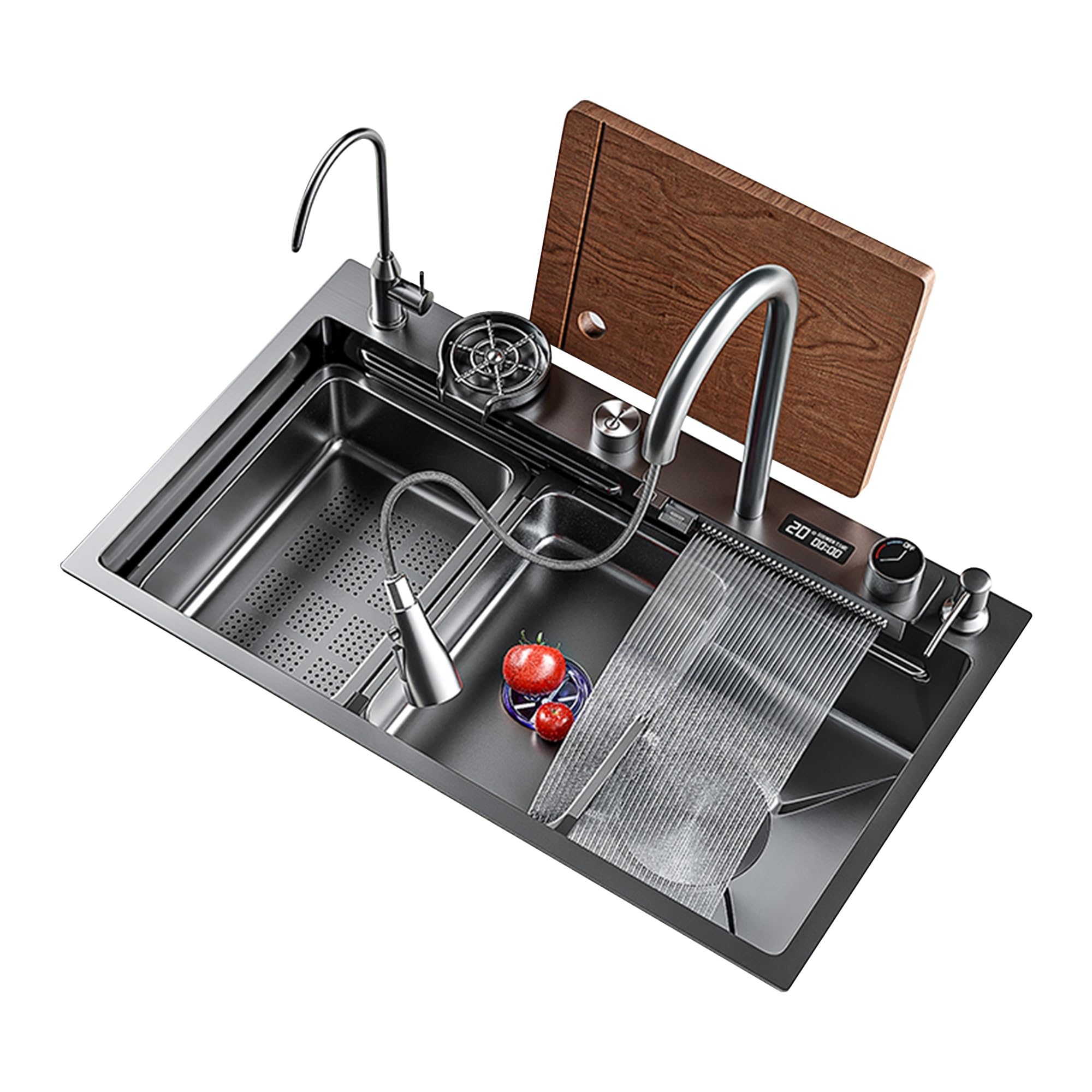 Amazon.com: Yclty Black Drop in Waterfall Kitchen Sink with Glass Cup ...