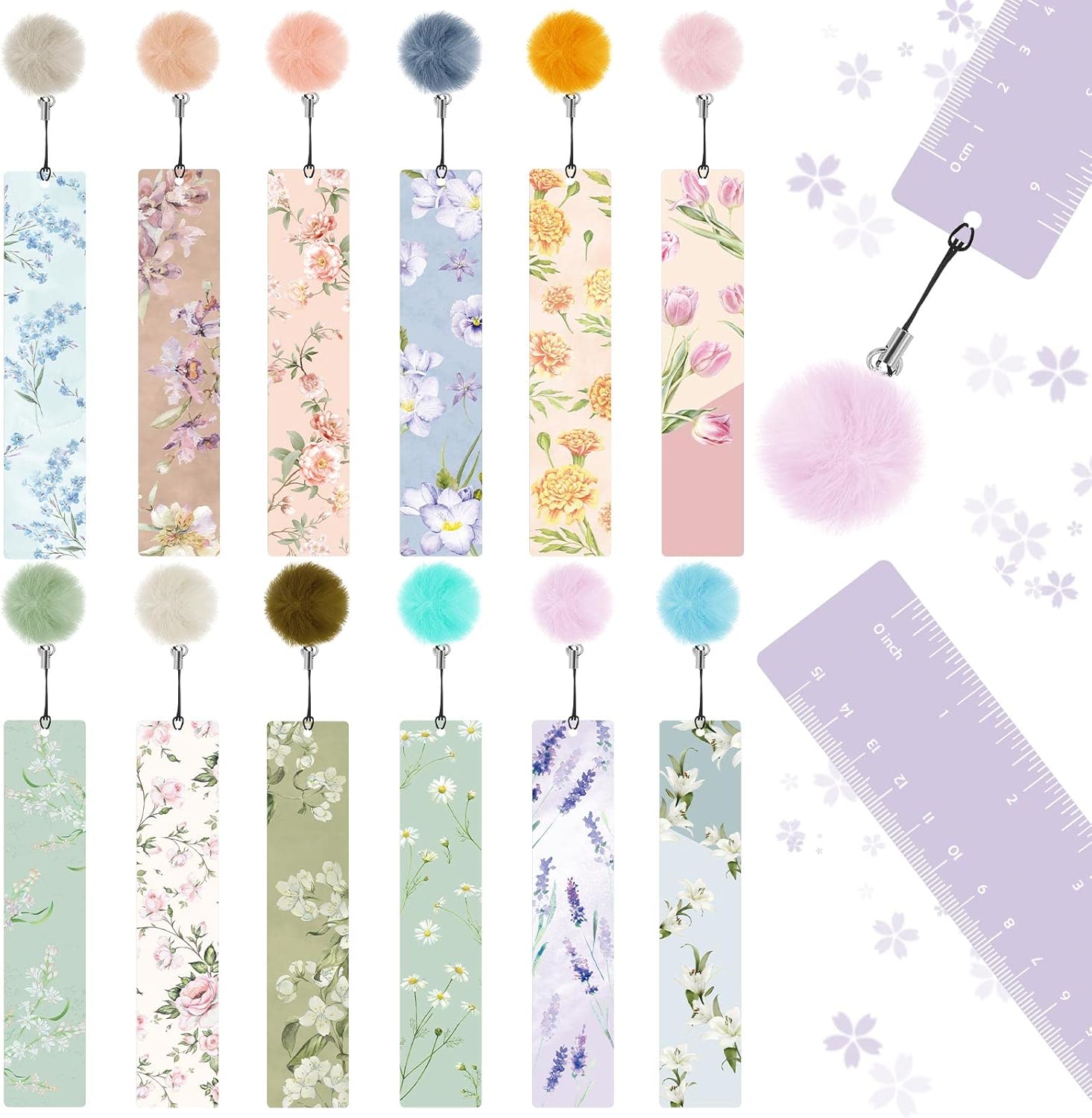 Amazon.com: Outus 12 Pcs Floral Bookmarks, Bulk Flower Bookmarks for ...