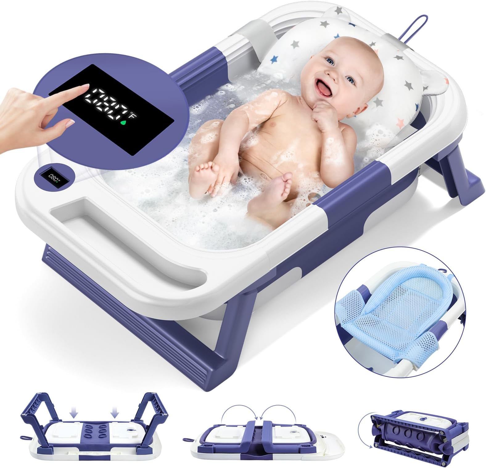 Amazon.com: Blue Collapsible Baby Bathtub, Baby Bath Tub for Infants to ...