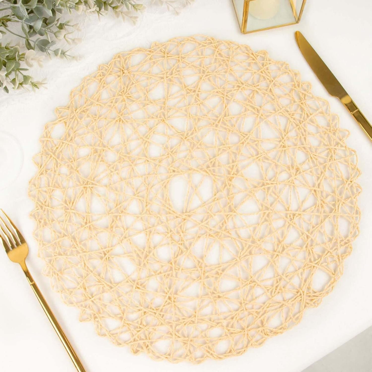 Amazon.com: TCF Linen 24 Pack 15" Beige Metallic String Round Placemats ...