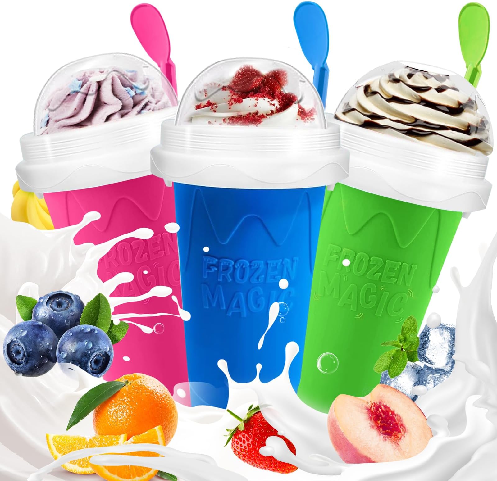 Amazon.com: Slushie Cup Set of 3 - Slushy Cup with Lid, 2-in1 Straw ...