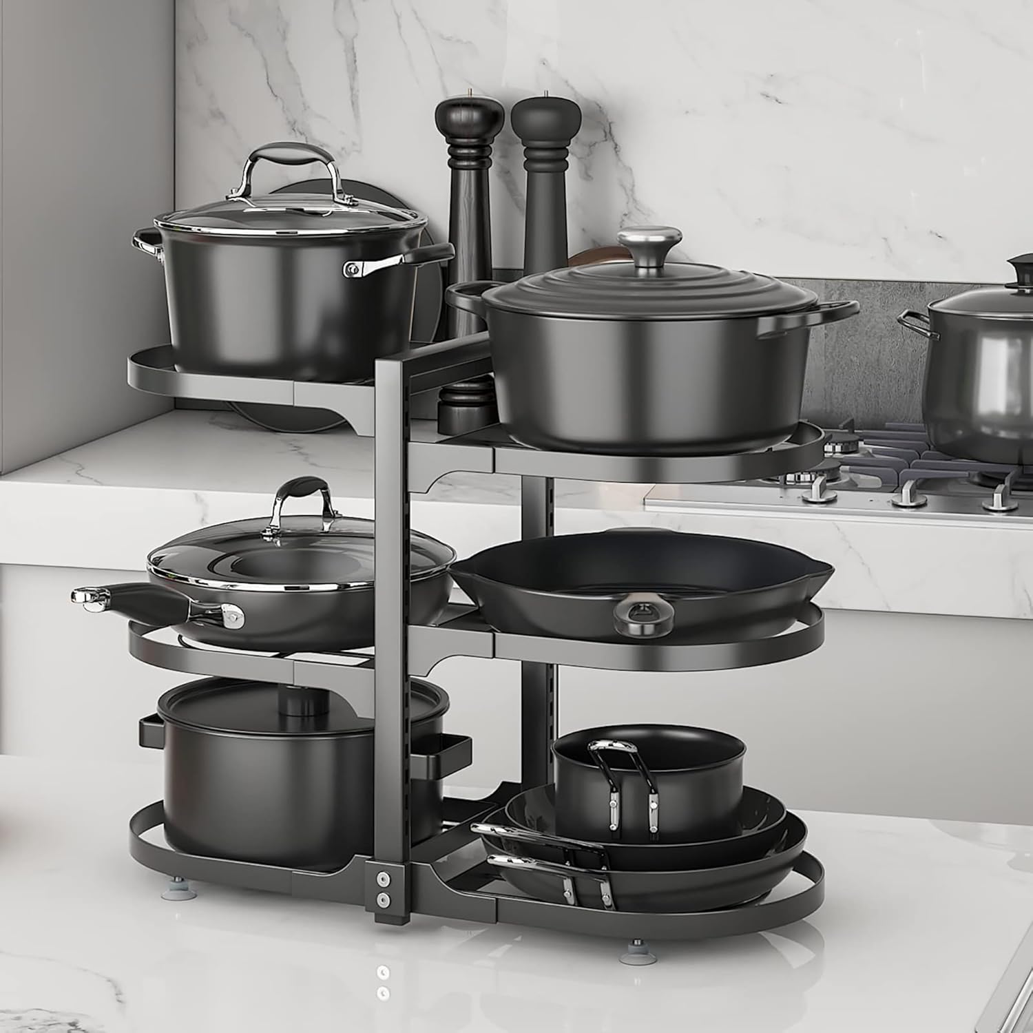 Amazon.com: Adjustable Pots and Pans Organizer Rack for Cabinet, Pans ...