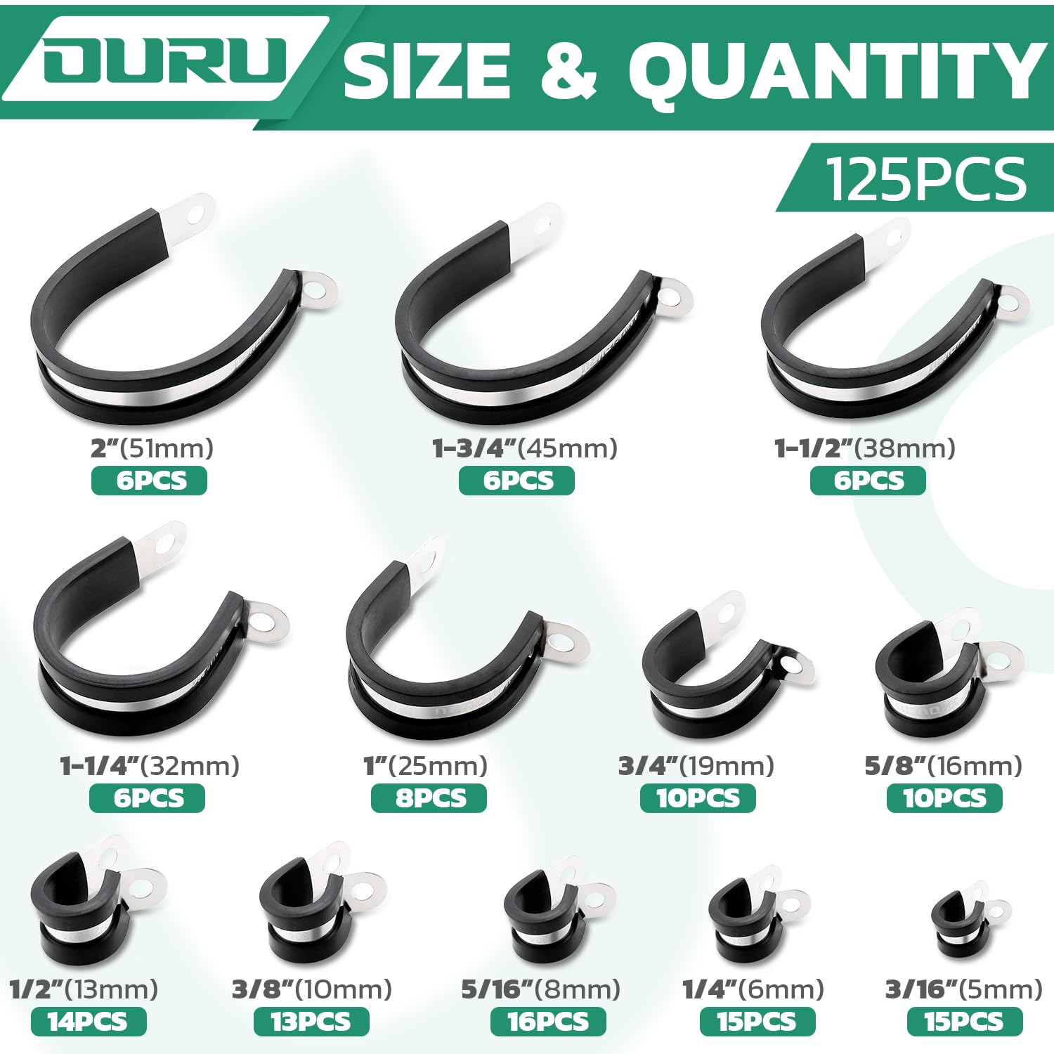 Snapklik.com : 125PCS Cable Clamp,12 Sizes Stainless Steel Rubber ...