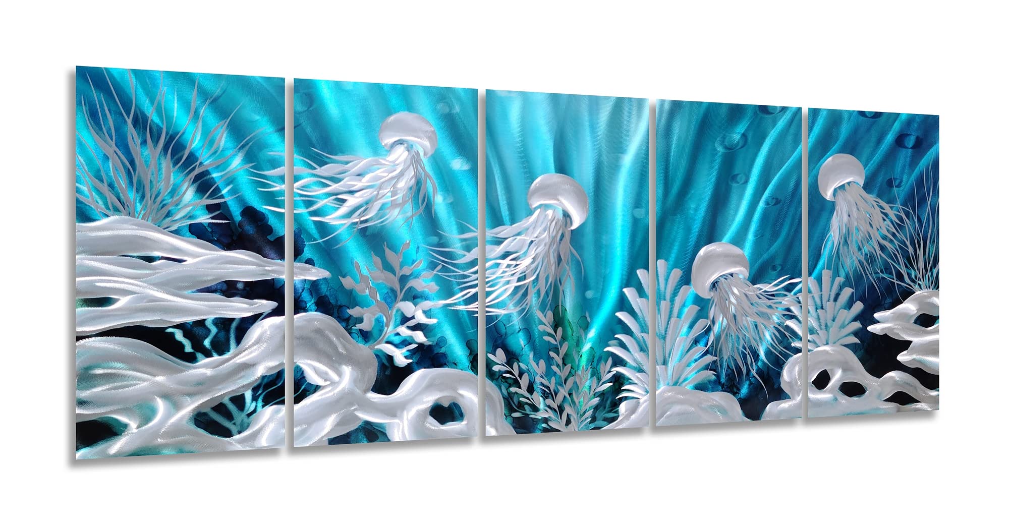 SYGALLERIER Jelly Fish Large Metal Wall Art Hand Grind Aluminum Artwork SYGALLERIER Jelly Fish Large Metal Wall Art Hand Grind Aluminum Artwork