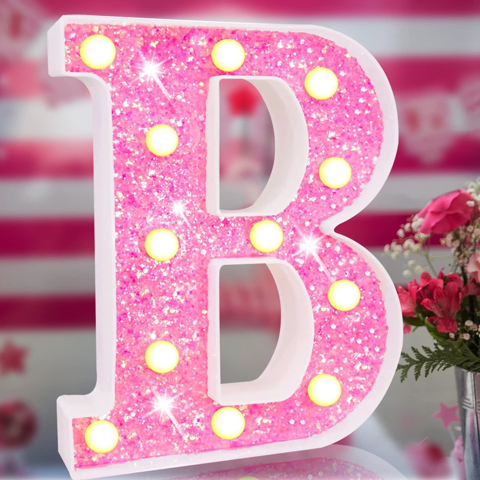 Amazon.com: Pink Light Up Letters, Glitter Alphabet Letter Sign Pink ...