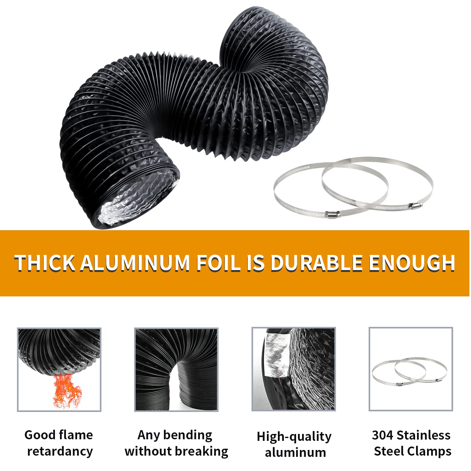 Snapklik.com : Cenipar 8 Inch 8 FT Flexible Duct Black Dryer Vent Hose ...