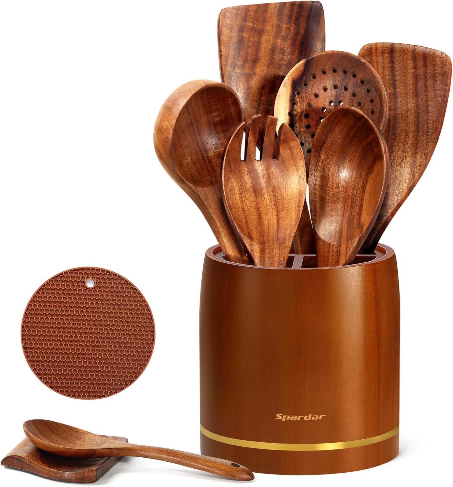 Amazon.com: Spardar Wooden Spoons for Cooking, 9 Pcs Teak Wooden ...