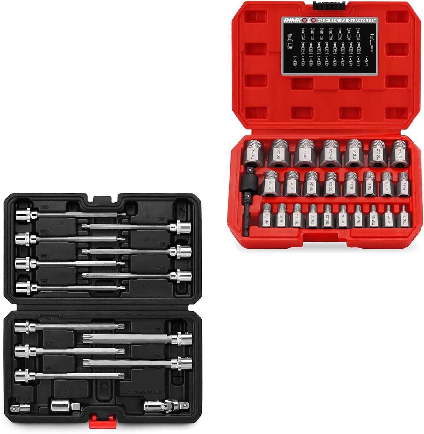 RIMKOLO 27-Piece Screw Extractor Set and 15-Piece 3/8" Drive Extra Long ...