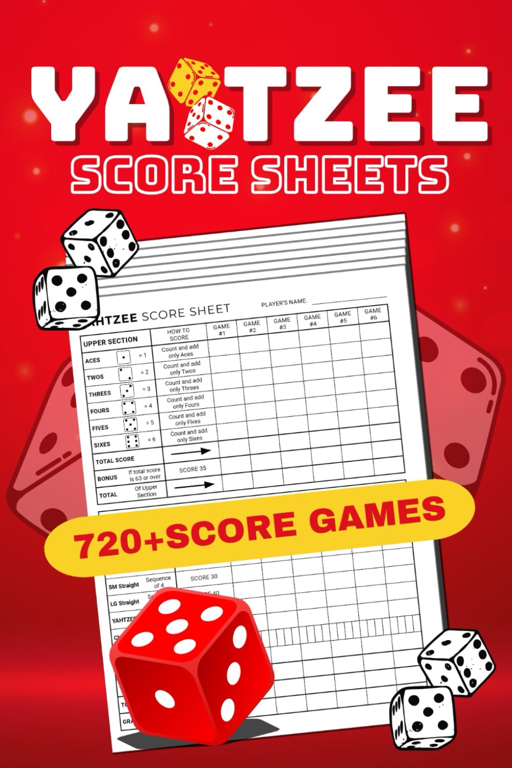 Yahtzee Score Pads: Large Print 6X9 inches Yahtzee Score Sheets ,720 ...