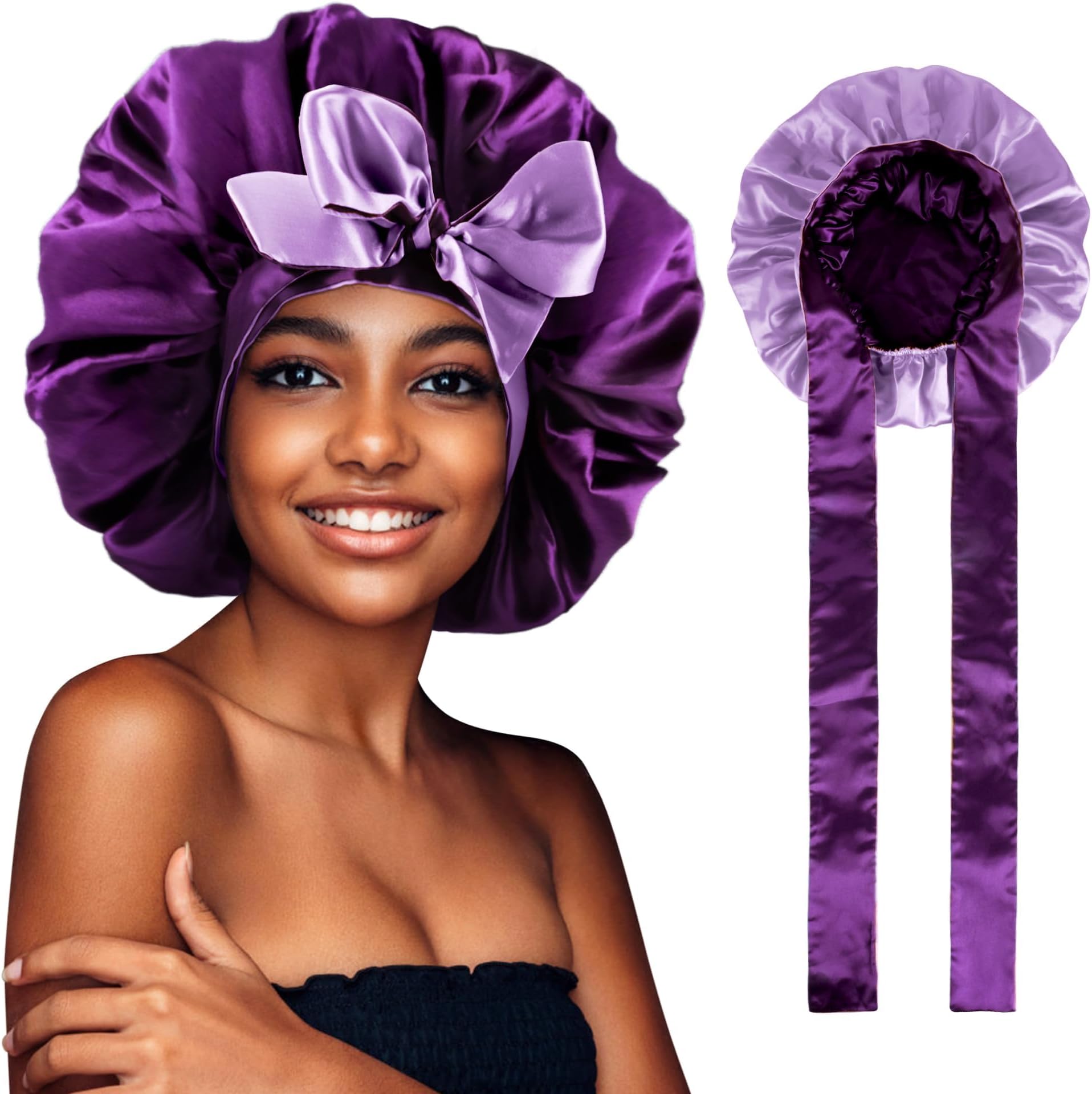 Amazon.com : Satin Silk Bonnet Set for Women with Adjustable Soft Tie ...