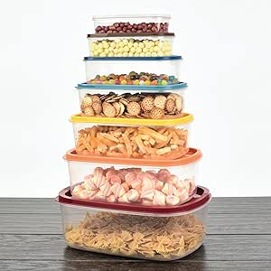 Amazon.com: SharpChef 14Pc Rectangle Plastic Food Storage Container Set ...