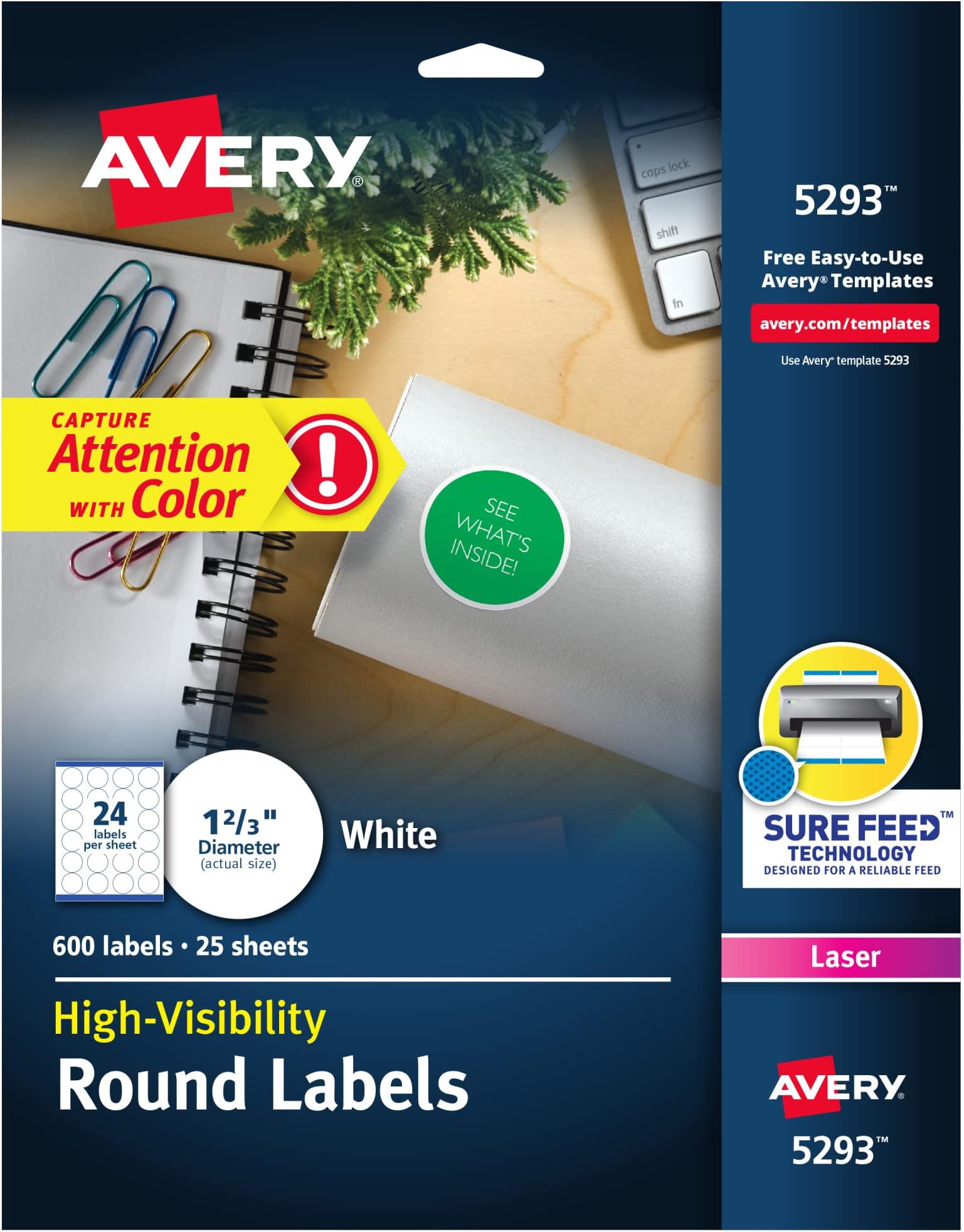 Amazon.com : Avery Matte White Round Labels, Sure Feed Technology ...