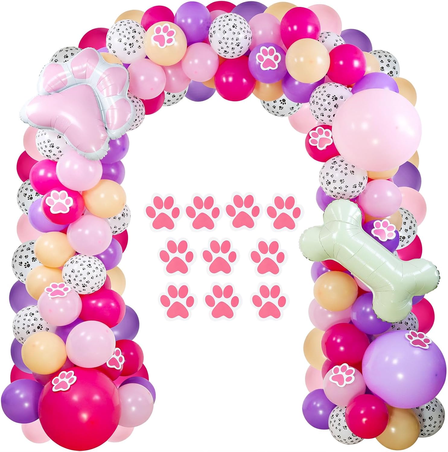 Dog Paw Balloon Arch Garland, Pink Purple Paw Print Balloons with Paw Bone Foil Balloons for Paw ...