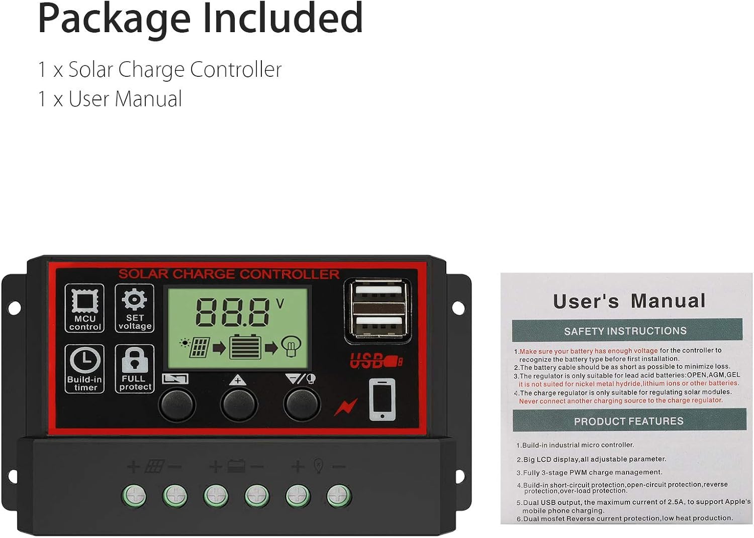 Buy EEEKit 20A Solar Charge Controller, 12V 24V Dual USB Port Solar ...