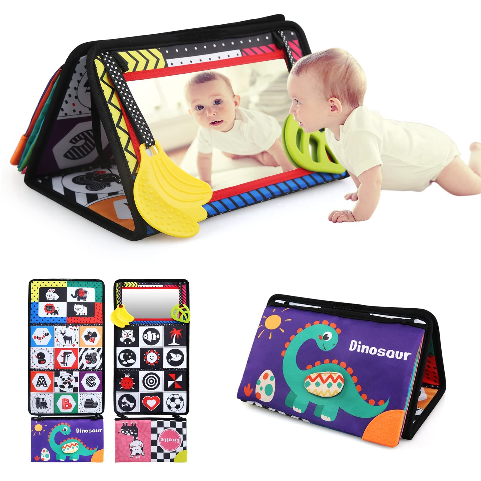 NEWSTYLE Tummy Time Baby Mirror Toys,Black & White Baby Cloth Books ...