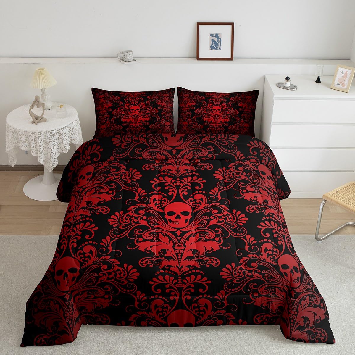 Amazon.com: Adults Red Damask Bedding Set Antique Victorian Baroque ...
