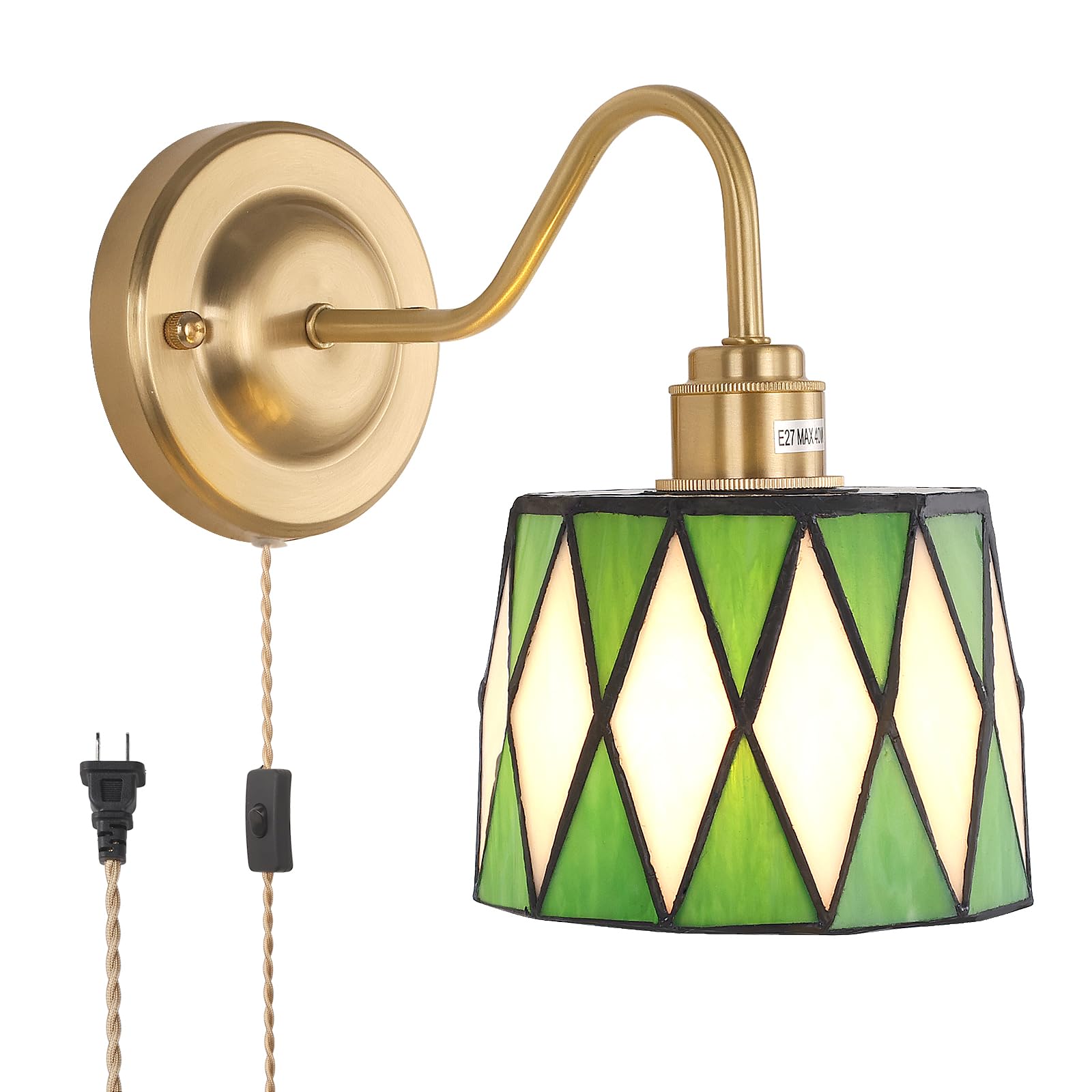 Shenmoyl Vintage Wall Sconce, Wall Mounted Lamps with Green Checker ...