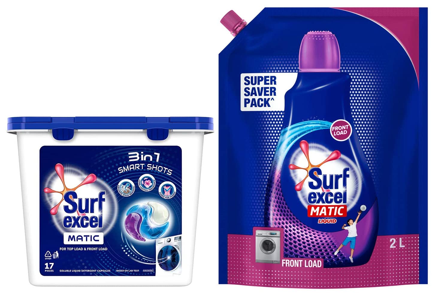 Surf Excel 3 in 1 Smart Shots Unit Dose Liquid Detergent For Both Front ...