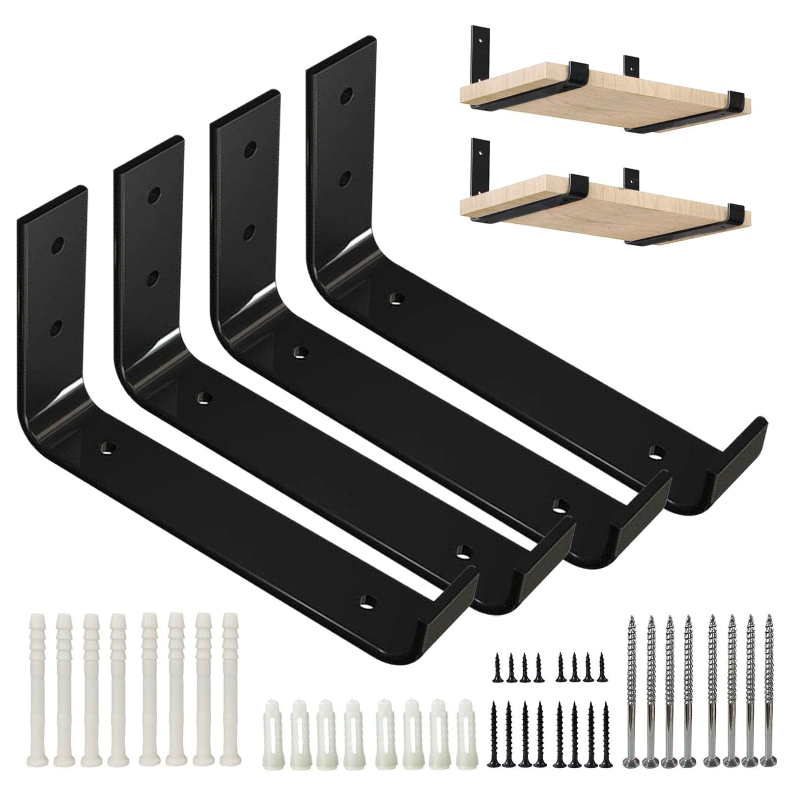 4Pcs Heavy Duty Shelf Brackets, 200mm(8 inch) Black Industrial Metal ...