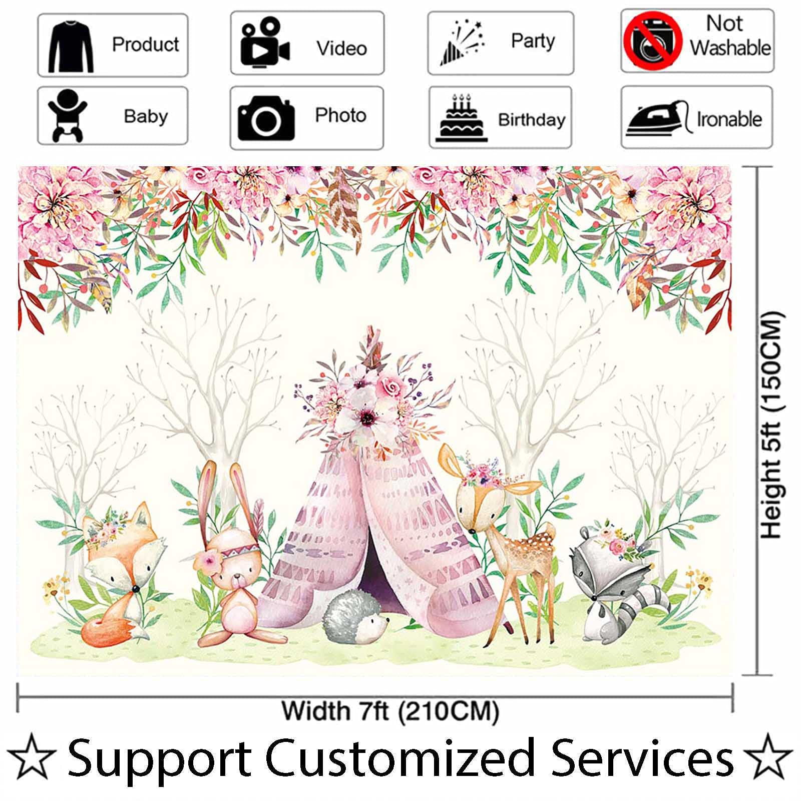 Allenjoy Woodland Animal Themed Party Backdrop Boho Theme Baby Shower ...