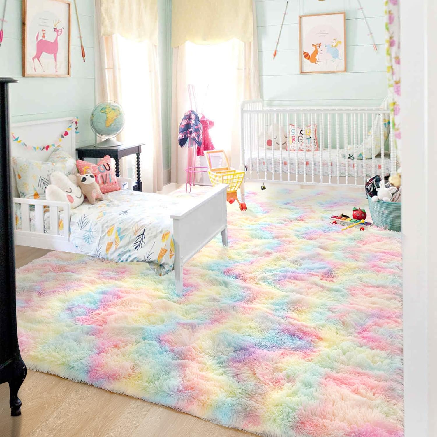 Amazon.com: ISEAU Rainbow Rug for Girls Bedroom, Fluffy Area Rug for ...