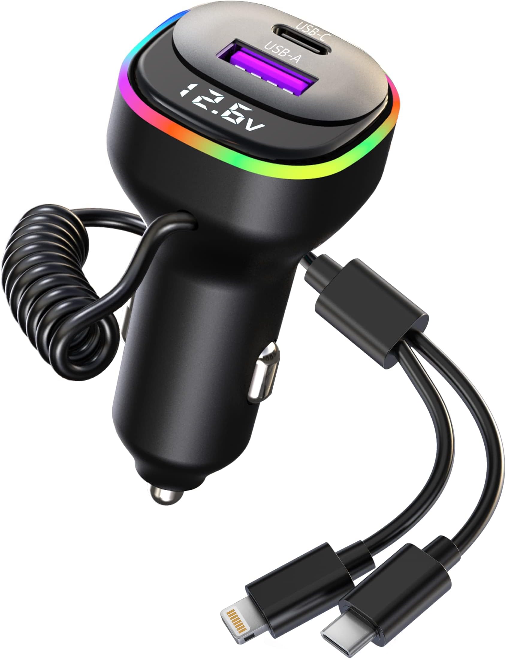 Amazon.com: 4-in-1 PD 66W USB C Car Charger,with 4ft Retractable Car ...