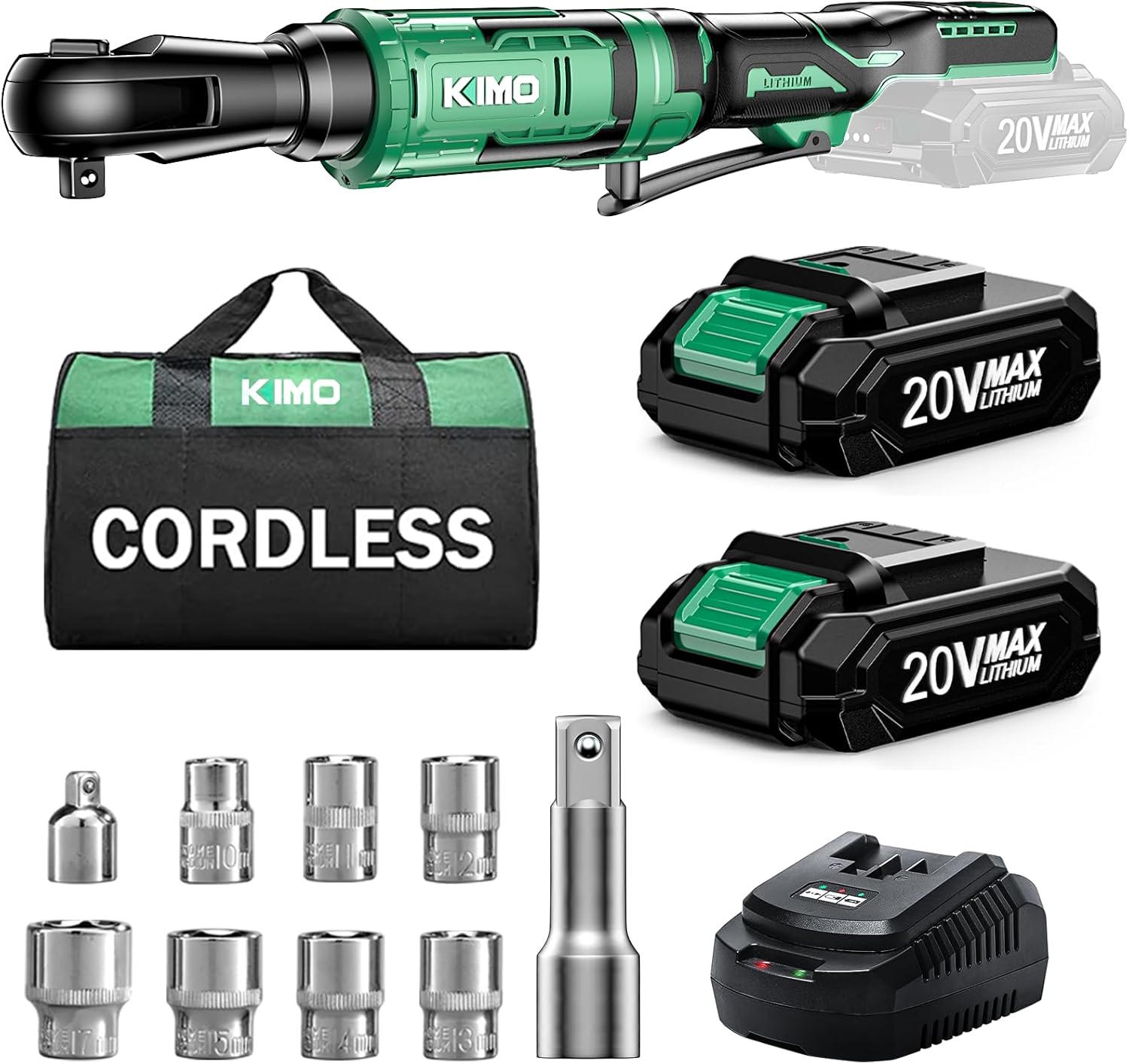 Amazon.com: KIMO 1/2" Cordless Electric Ratchet Wrench Set - 74 Ft-lbs ...