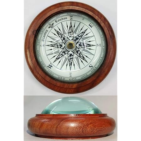 HIGHBIX Half Moon Optical Illusion Desk Paper Weight Compass Wooden ...