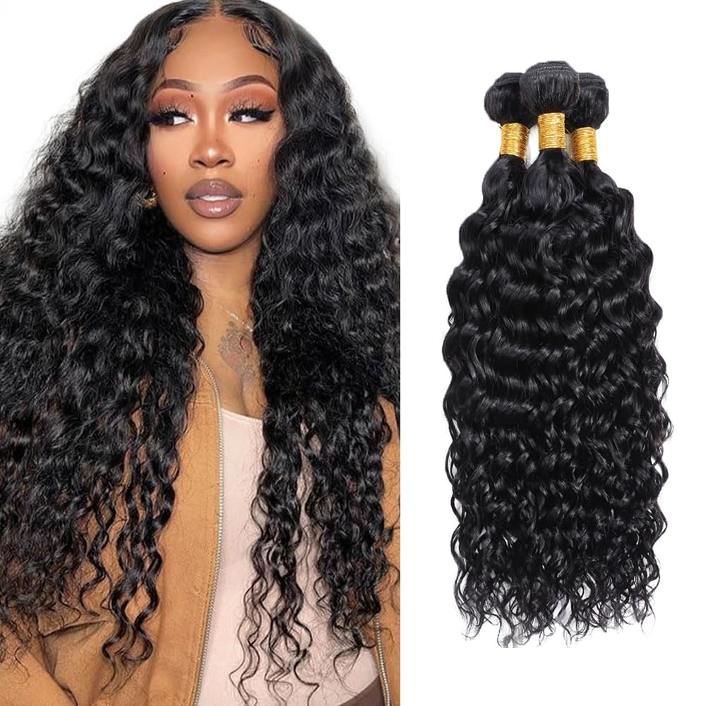 Amazon.com : #1B Bundles Human Hair Water Wave Bundles Wet and Wavy ...