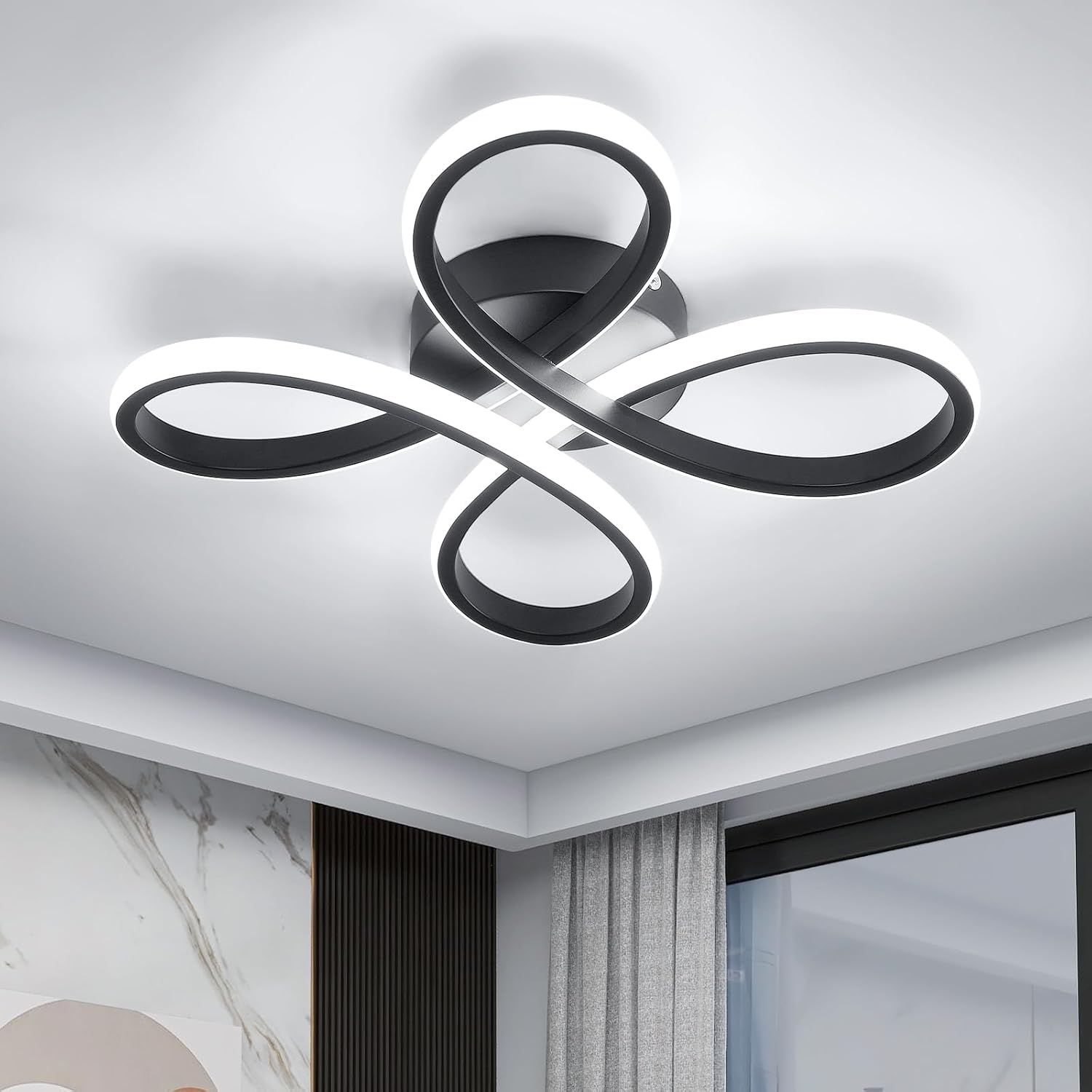 Dorlink LED Ceiling Light, Modern Flower Ceiling Lights Black ...