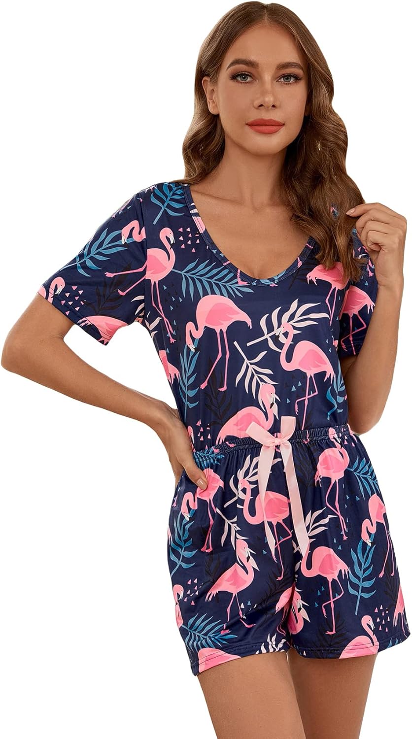 WDIRARA Women's 2 Piece Set Flamingo Tropical Print Swimwear Bow Front ...