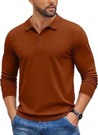 COOFANDY Mens Knit Polo Shirts Long Sleeve Casual Golf Polo Sweater ...