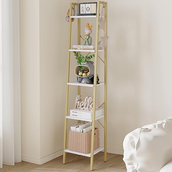 Amazon.com: Hzuaneri 5-Tier Ladder Shelf, Narrow Bookshelf, Corner ...