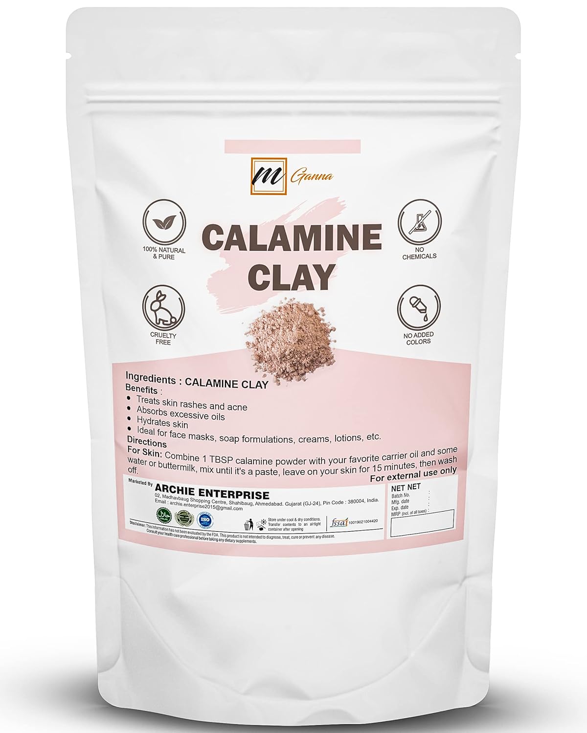 Amazon.com : mGanna 100% Natural Calamine Clay Powder (1 Pound) for ...
