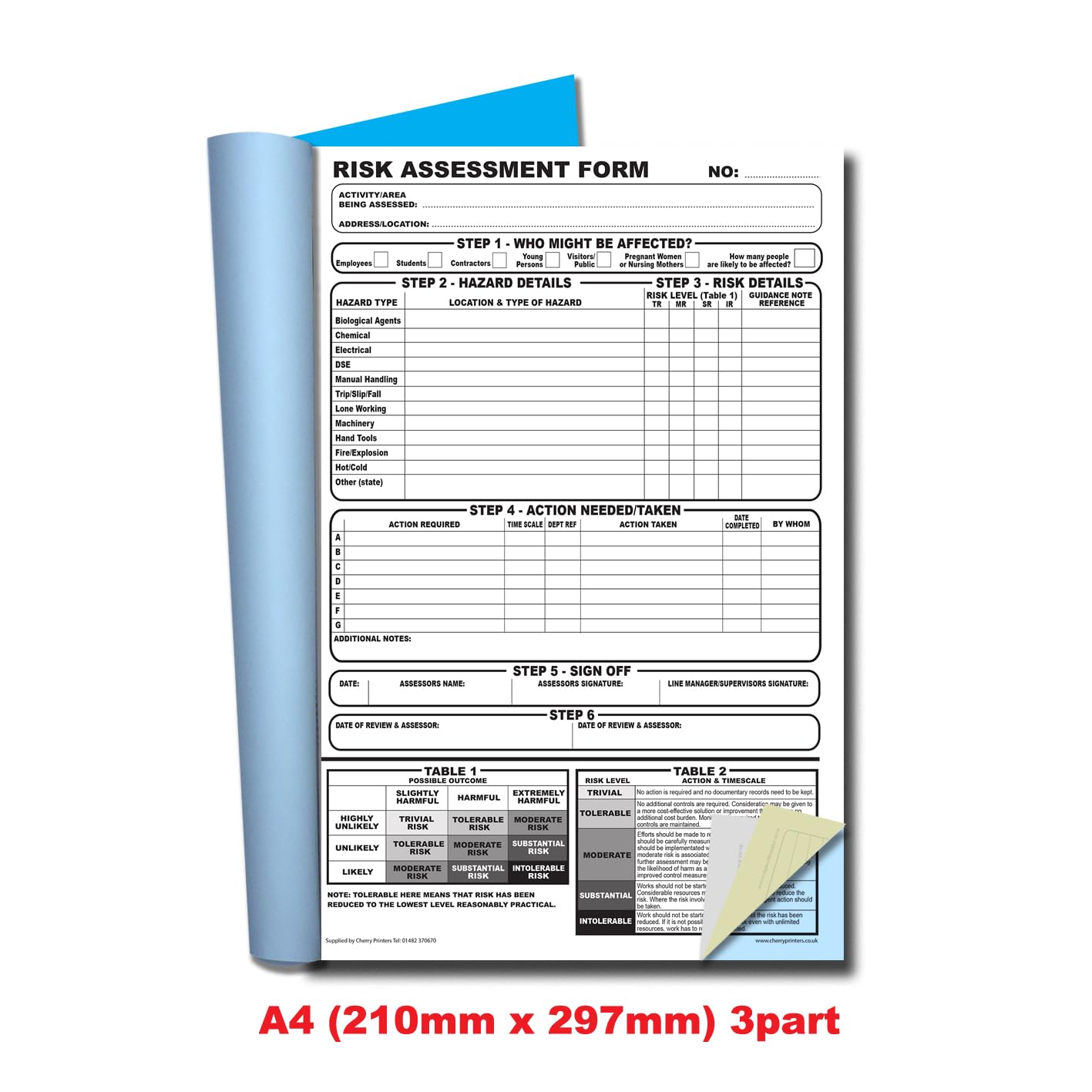 Cherry Carbonless NCR Risk Assessment Form Triplicate Book A4 50 sets ...