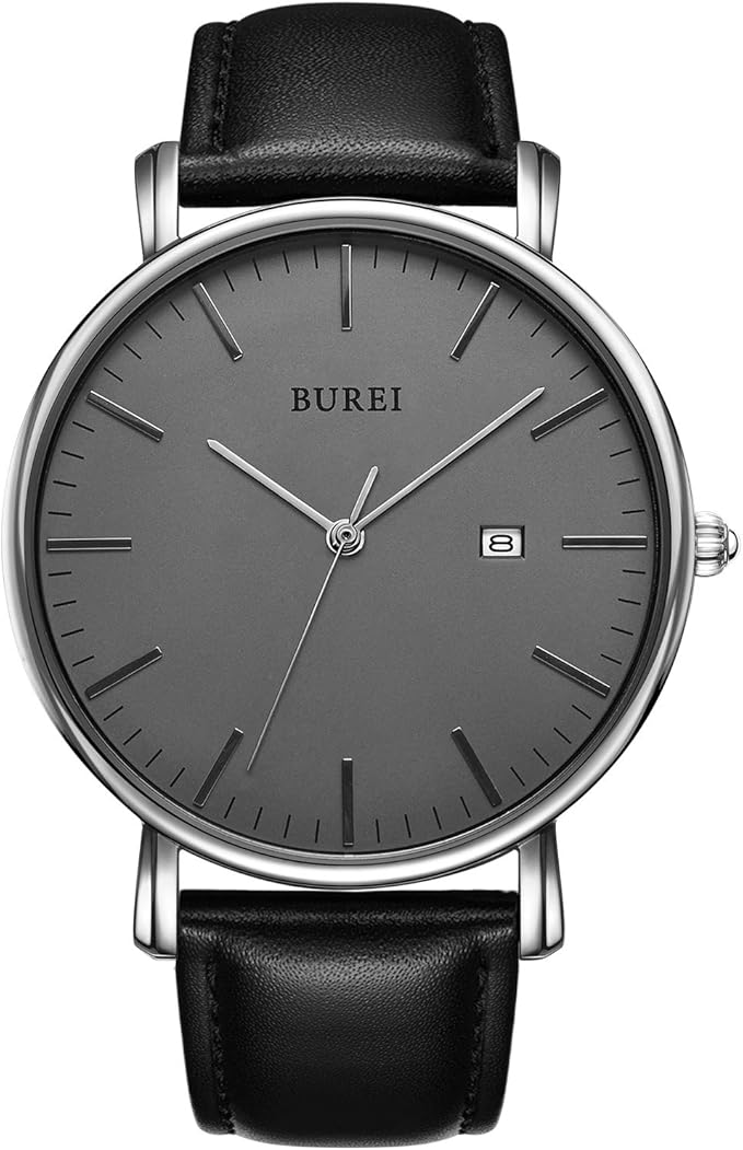 BUREI Men's Fashion Minimalist Wrist Watch Analog Date with Leather ...