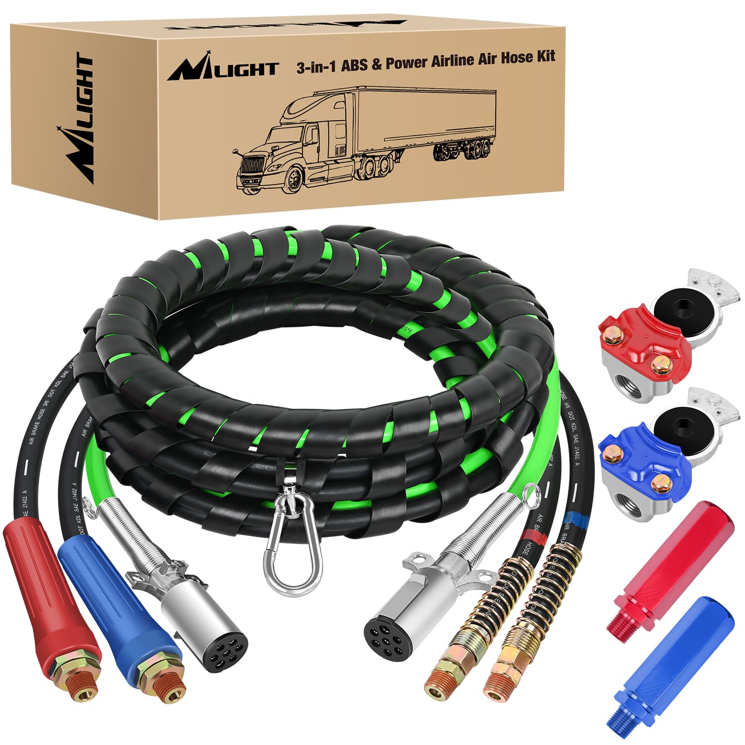 Amazon.com: Nilight 12FT Semi Truck Air Line Hose Assembly Kit Kit 3 in ...