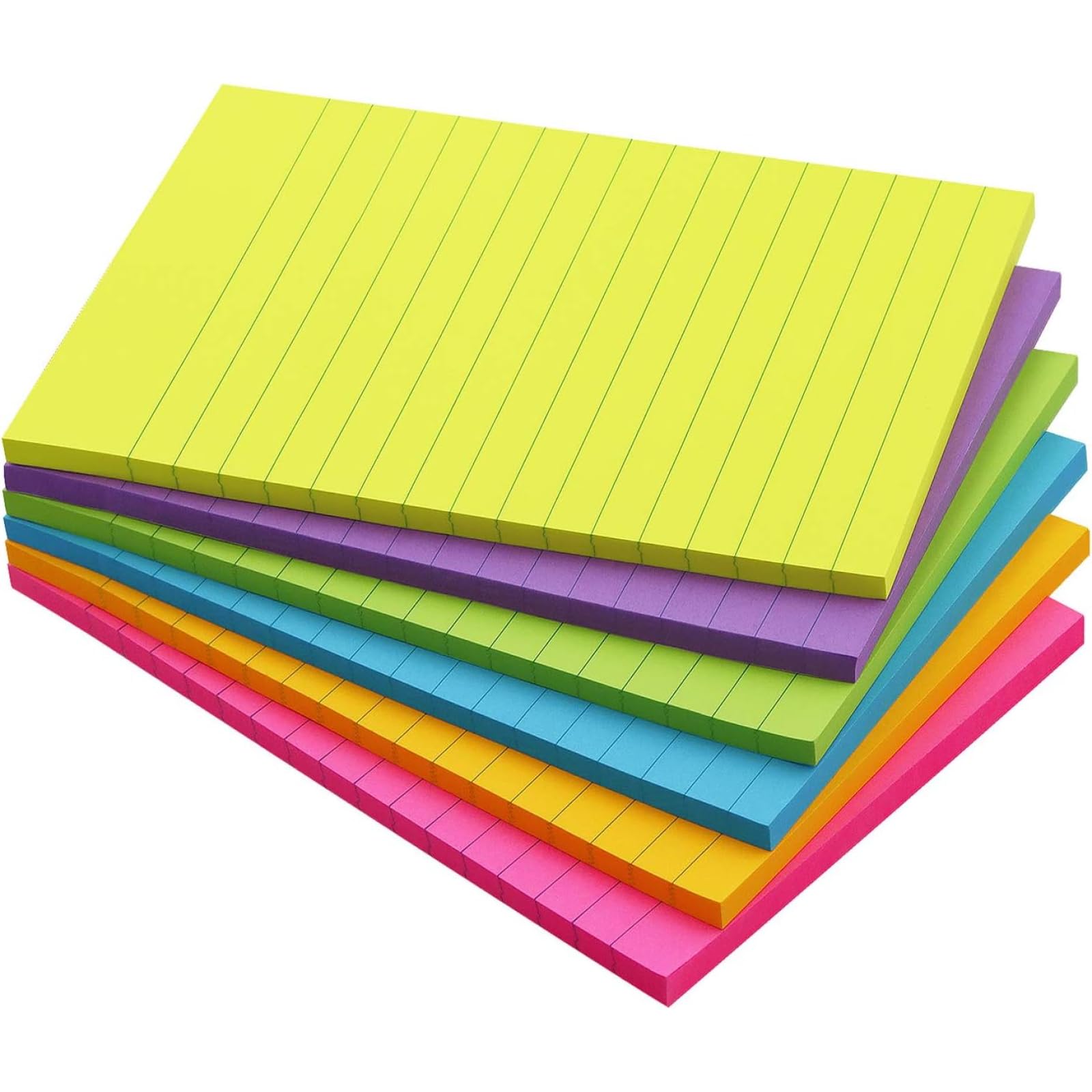 6 Pack Lined Sticky Notes, 4x6inch,Self-Stick Note Pads Super Sticking ...