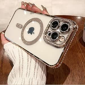 Amazon.com: TETAW Cute for iPhone 14 Pro Max Magnetic Glitter Case,Luxury Bling Rhinestone ...